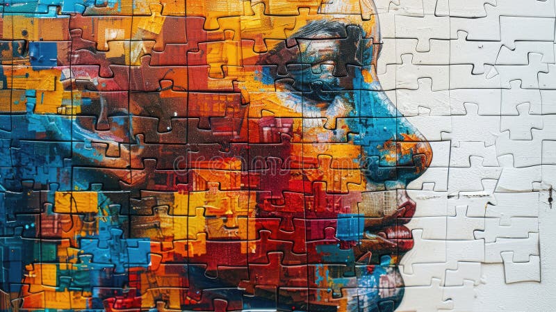 Colorful Jigsaw Puzzle Pieces Form a Partial Wall Mural. Stock Image ...