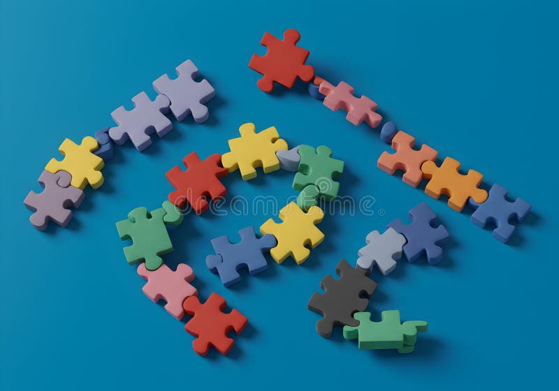 Colorful Jigsaw Puzzle Pieces on Blue Background for Kids Education and ...