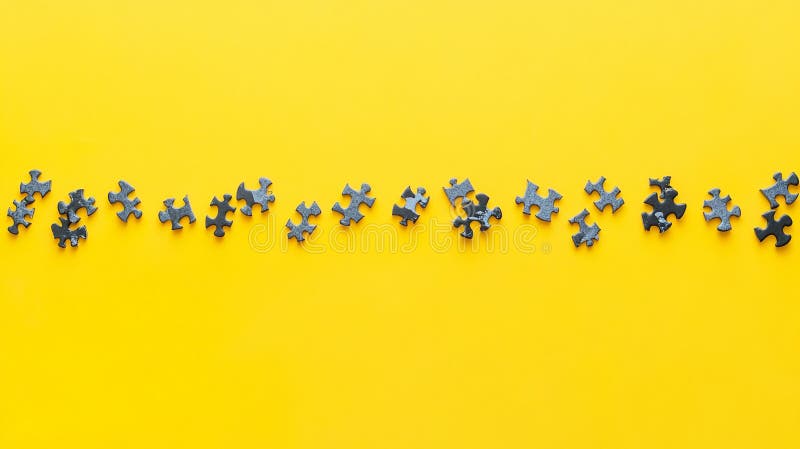 Colorful Jigsaw Puzzle Pieces Scattered on Bright Yellow Background ... Colorful Jigsaw Puzzle Pieces Scattered on Bright Yellow Background ...