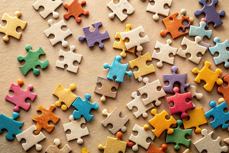 Colorful Jigsaw Puzzle Pieces Scattered on a Neutral Background ...