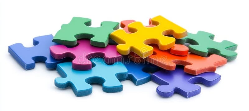 Colorful Jigsaw Puzzle Pieces Stacked on White Background, Concept of ...