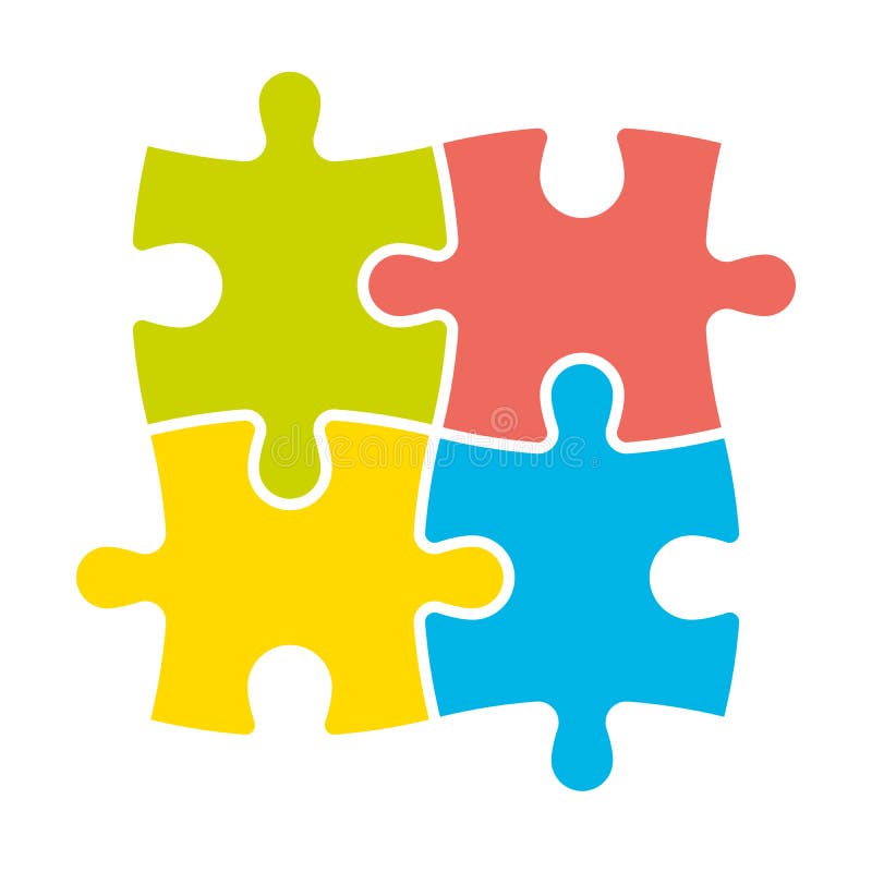 4 Colorful Jigsaw Puzzle Pieces. Team Cooperation, Teamwork or Solution ...