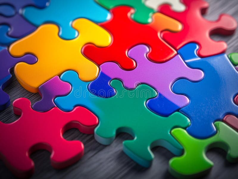 Colorful Jigsaw Puzzle Pieces Teamwork Solution Strategy Connection ...