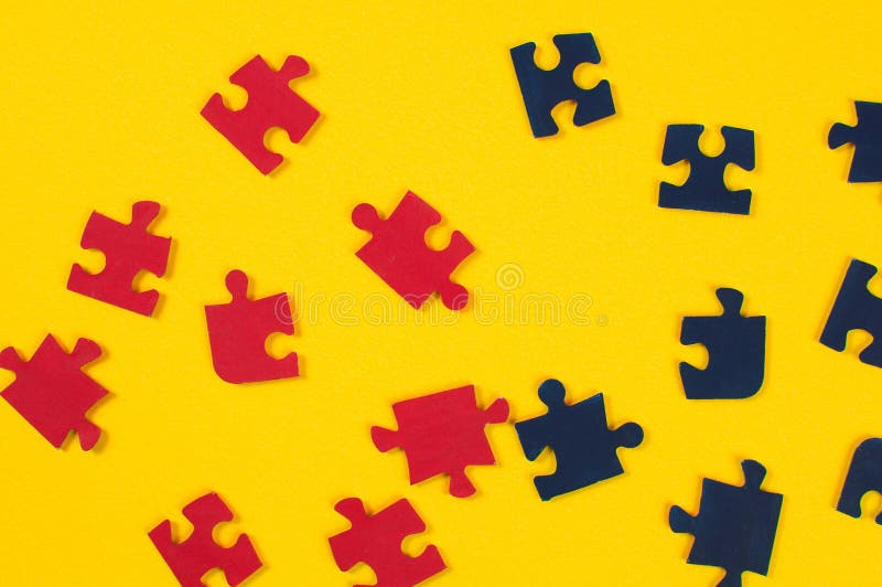 Colorful Jigsaw Puzzle Pieces on Yellow Background. Top View Stock ...
