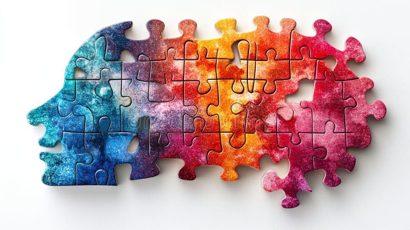 Colorful Jigsaw Puzzle in the Shape of a Human Head, Some Pieces ...