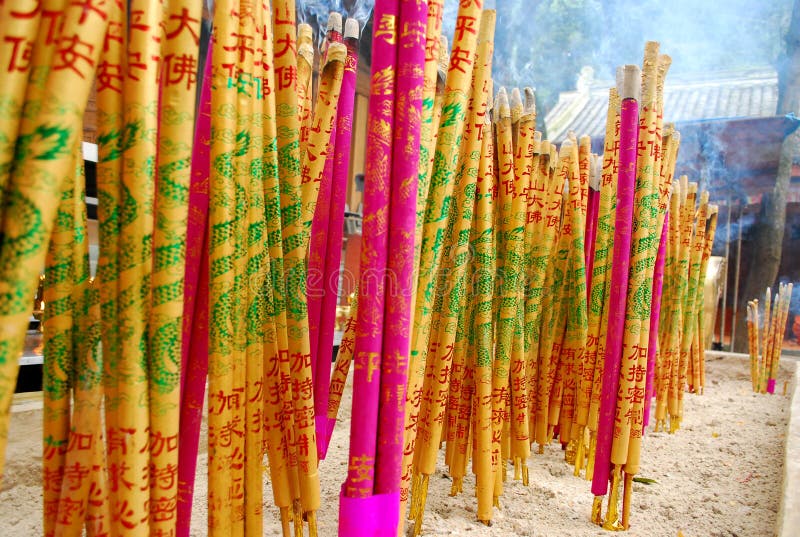Colorful Joss-stick with Chinese Auspicious Calligraphy & Graphic Stock ...
