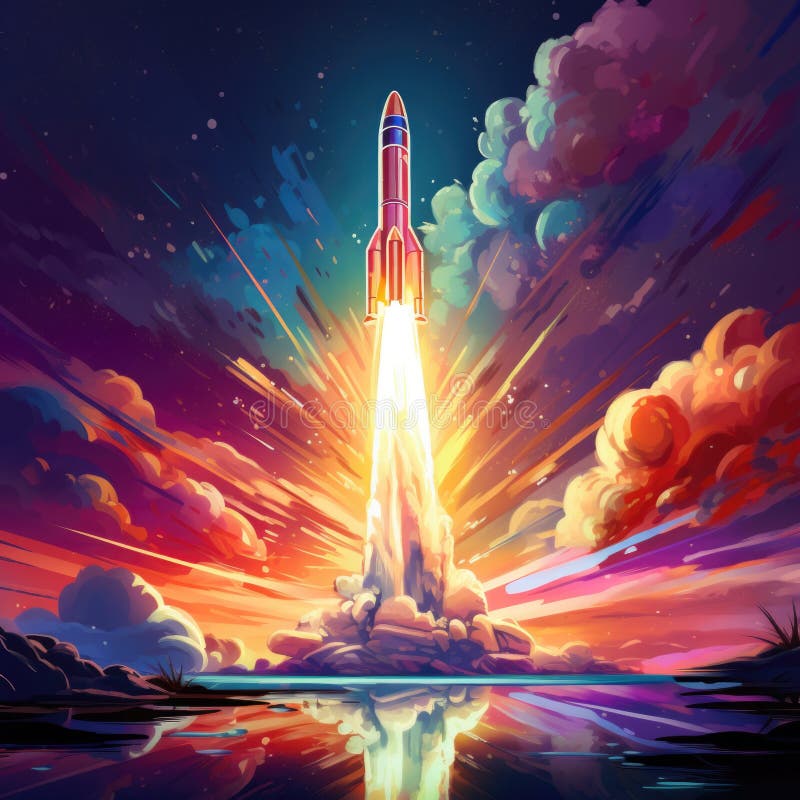 Colorful Journey To the Stars, Colorful Rocket Stock Illustration ...