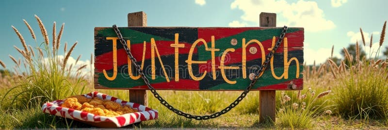 Colorful Juneteenth Celebration Sign with Food in Outdoor Field Setting ...