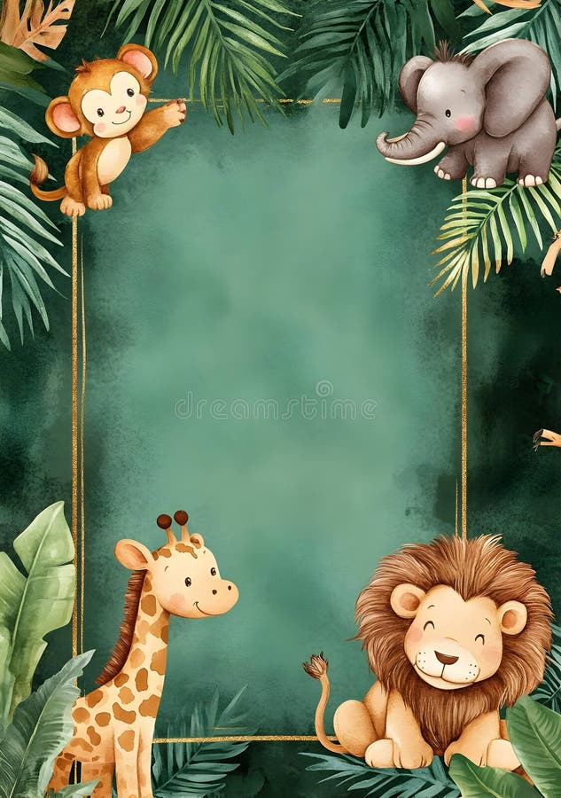 A Colorful Jungle-themed Illustration Featuring Cute Animals and a ...