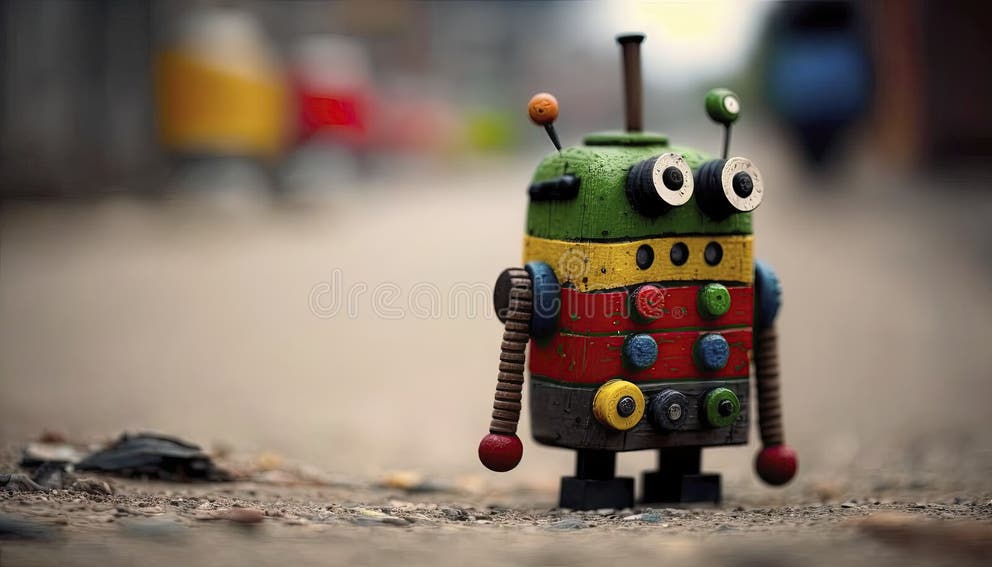 Colorful Junk Robot Chatting with Google Assistant. Perfect for Web ...