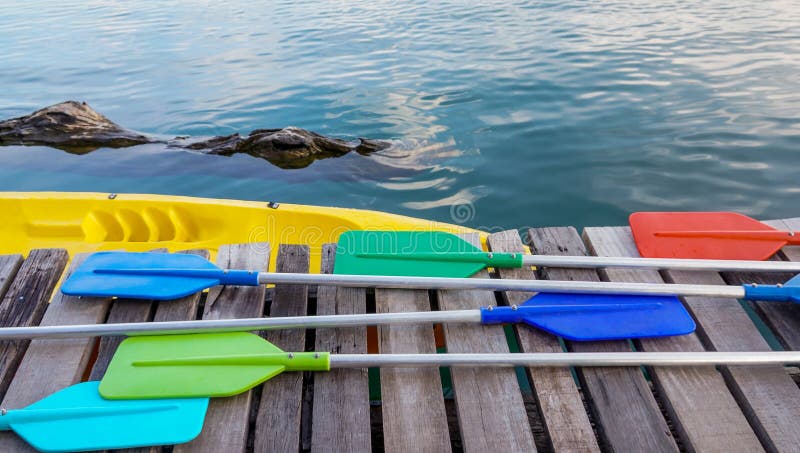 Colorful Kayak and Paddle in the Lake Stock Photo - Image of lake ...