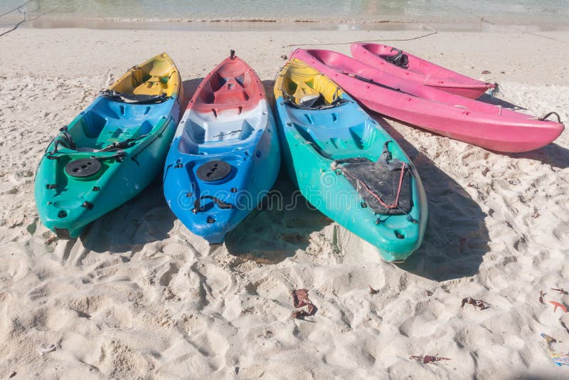 Colorful Kayaks on the Beach. Stock Photo - Image of coastal, scenery ...