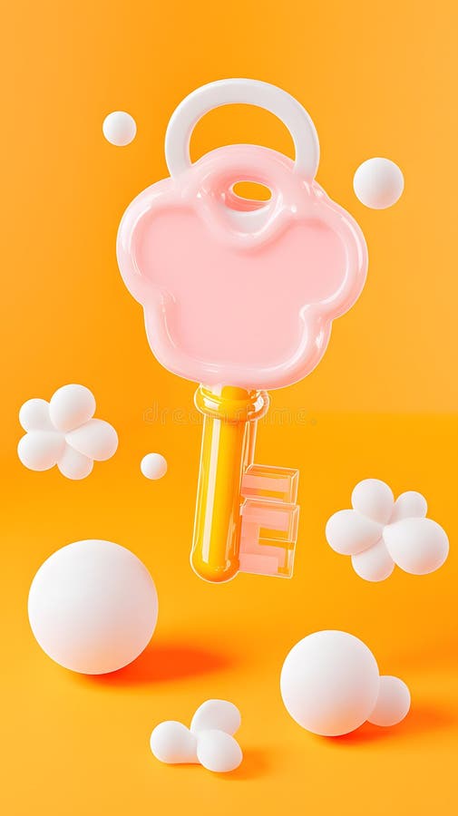 Colorful Key with Playful Shapes on Orange Backdrop Stock Illustration ...