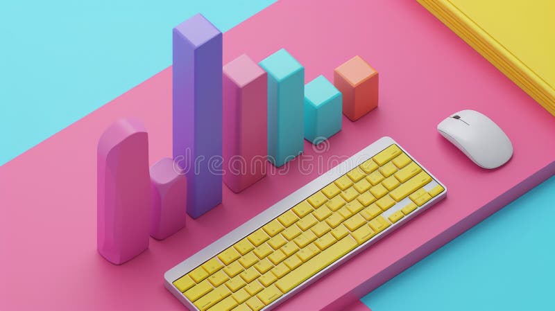 Colorful Keyboard and Bar Graphs on Pastel Background in Abstract Style ...