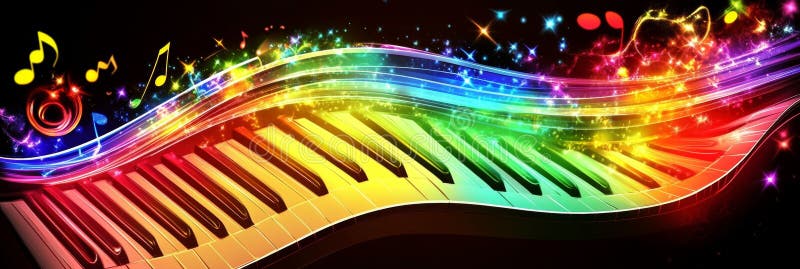 A Colorful Keyboard with Rainbow Keys and a Rainbow Wave Stock ...
