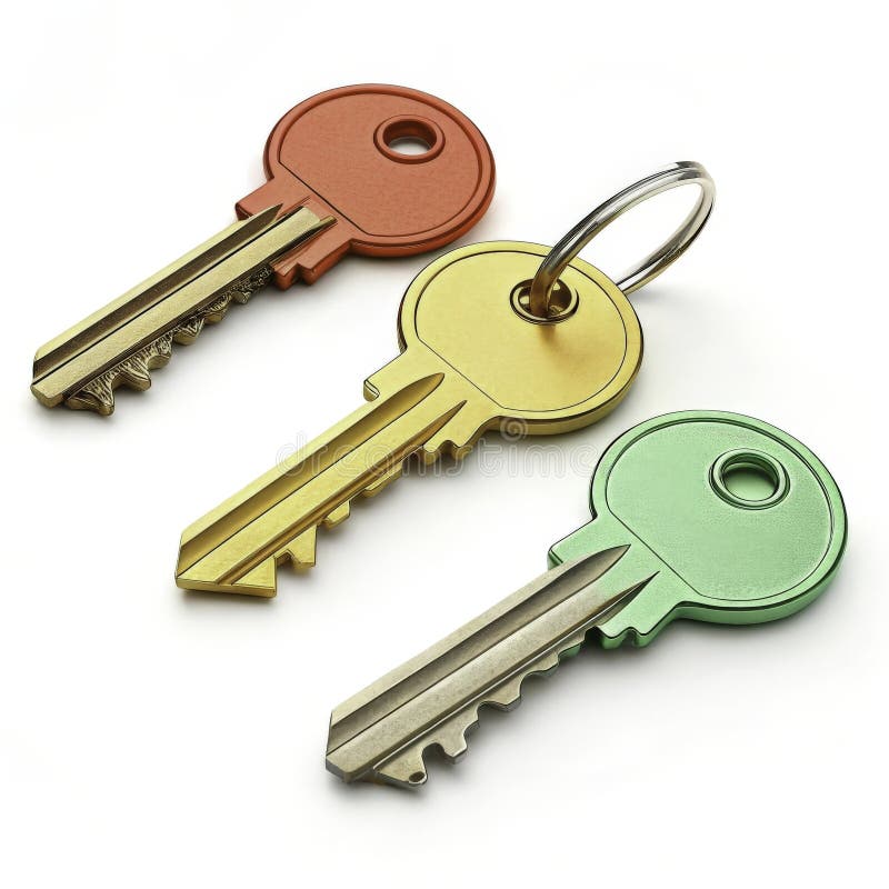Colorful Keys on a Keyring Showcasing Red, Gold, and Green Designs ...