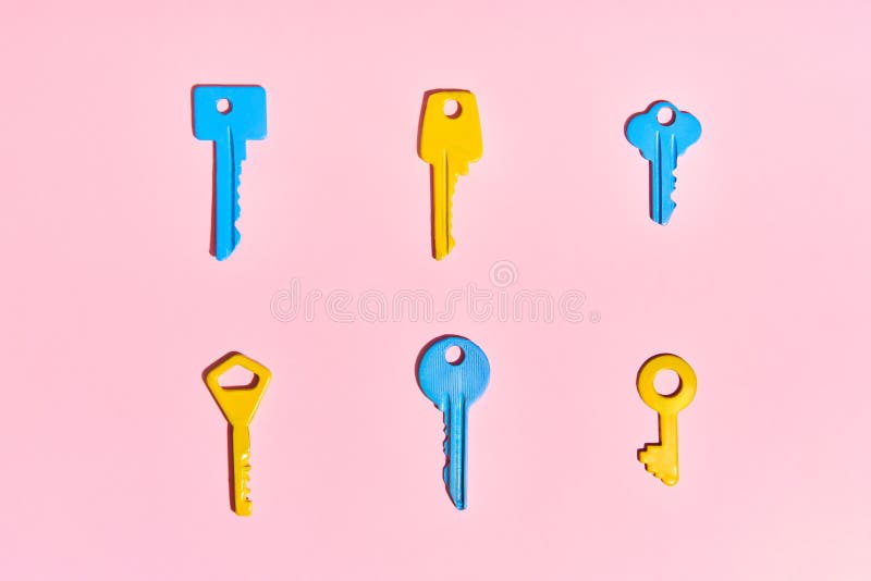 Colorful Keys on Pink Background. Stock Photo - Image of arrangement ...