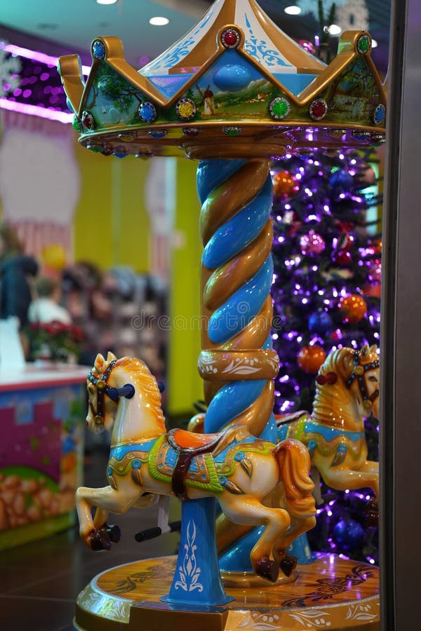 Colorful Kiddie Carousel with Horses Stock Photo - Image of carousel ...