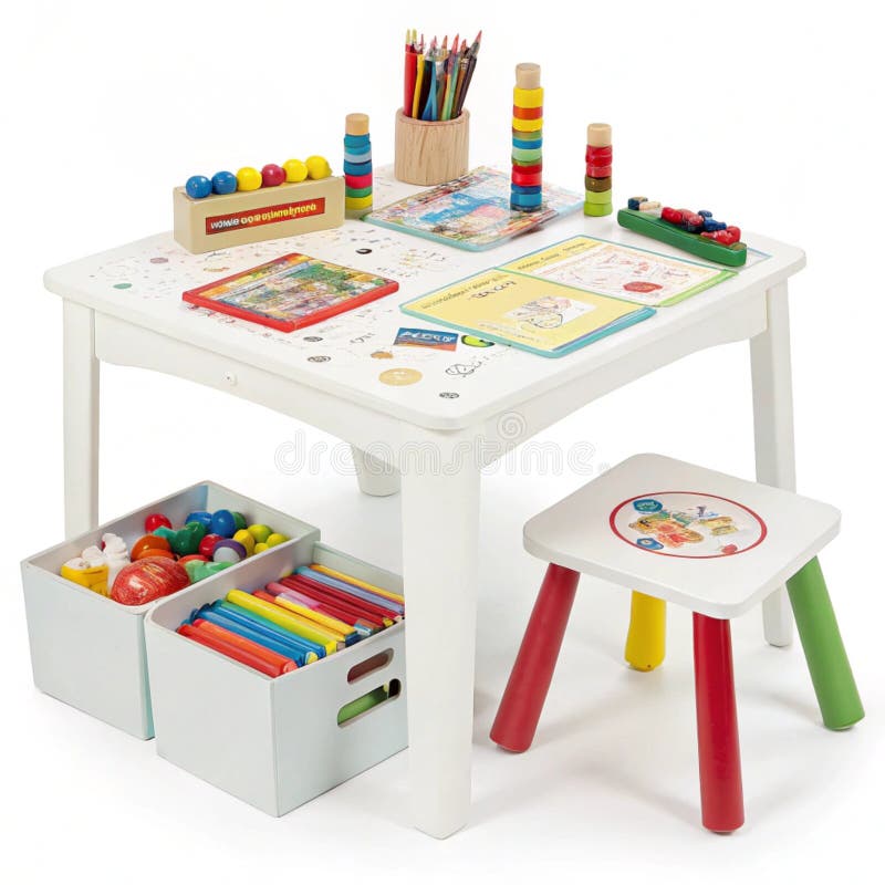 Kids Activity Table Isolated on White Background Stock Illustration ...