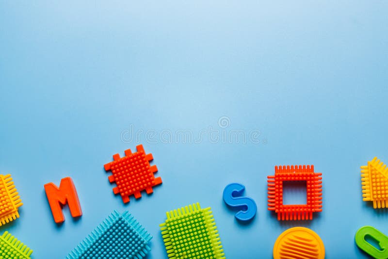 Colorful Kids Blocks on Blue Background. Top View Stock Image - Image ...