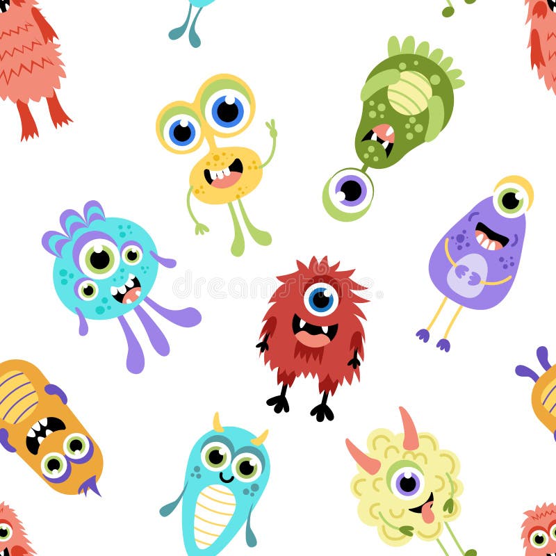Colorful Kind Monster Seamless Pattern. Multicolored Monsters. Flat ...