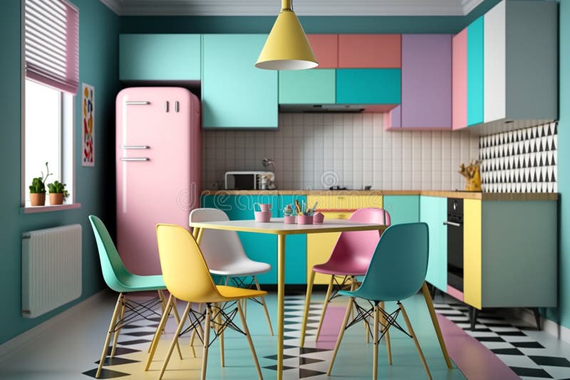 The Colorful Kitchen S Contemporary Design is Highlighted by the ...