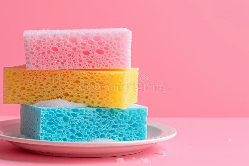 Colorful Kitchen Sponges on Pink Background Stock Photo - Image of ...