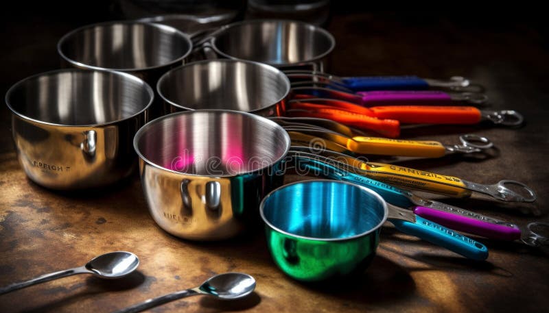 Colorful Kitchen Utensils Arranged on Wooden Table Generated by AI ...