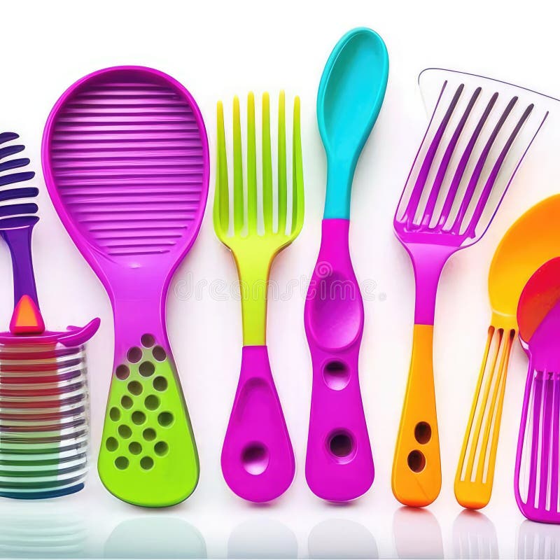 Colorful kitchen utensils stock illustration. Illustration of household ...