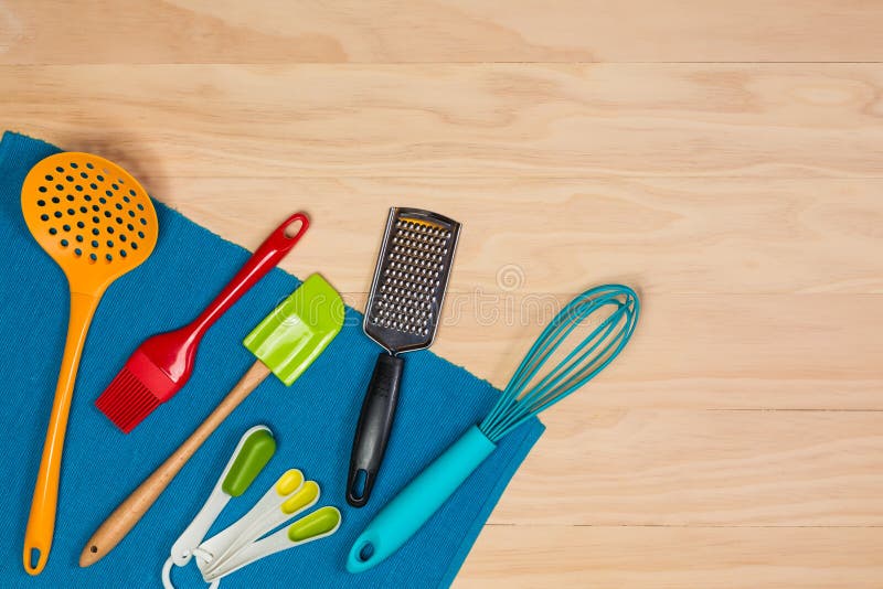 Colorful kitchen utensils stock image. Image of overhead - 62528291