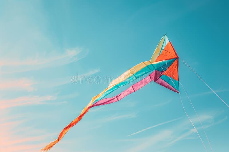 Colorful Kite Flying in the Blue Sky - Retro Vintage Effect Stock Image ...