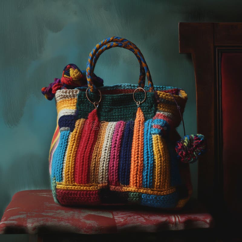 Colorful Knitted Bag Still Life Stock Illustration - Illustration of ...