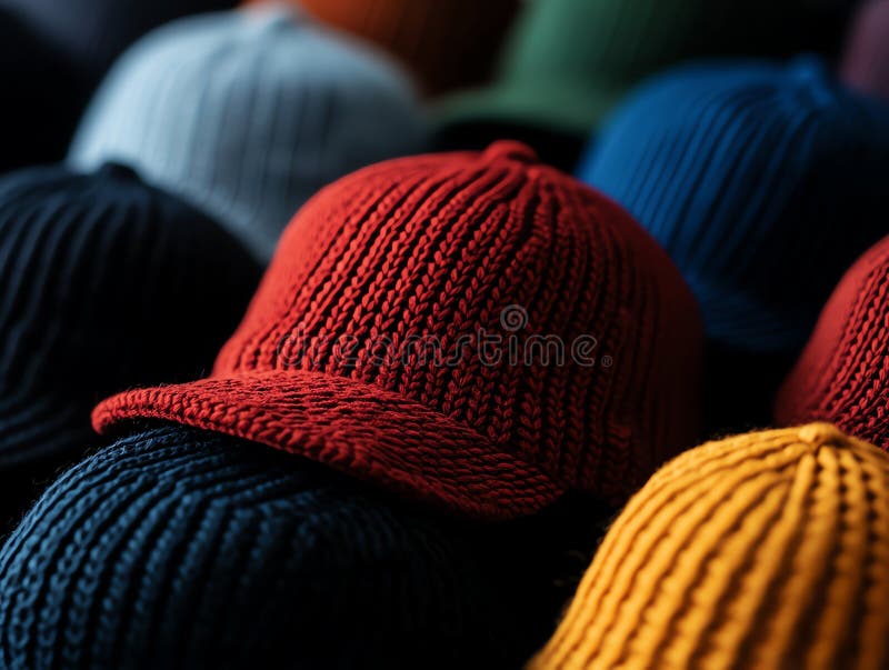Colorful Knitted Caps Arranged Together Showcasing Various Styles and ...