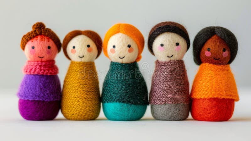 Colorful Knitted Dolls with Smiling Faces Stock Image - Image of bright ...
