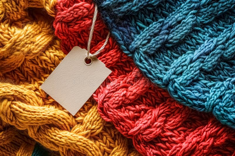 Colorful Knitted Fabrics and a Blank Tag Arranged Together on a ...