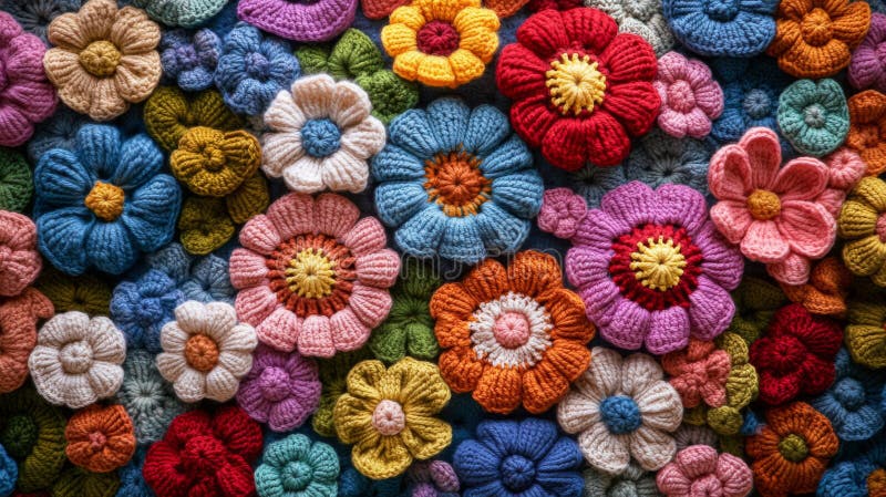 Colorful Knitted Flowers Textile Background Stock Illustration ...
