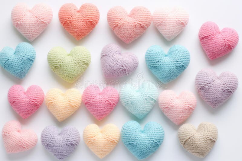 Colorful Knitted Hearts in Pastel Colors Stock Image - Image of warm ...