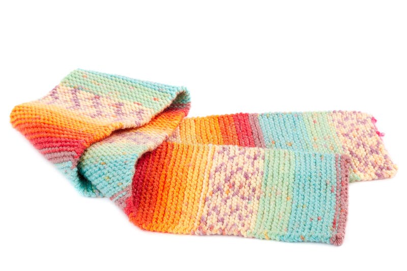 Colorful Knitted Scarf Isolated on White Background Stock Image - Image ...