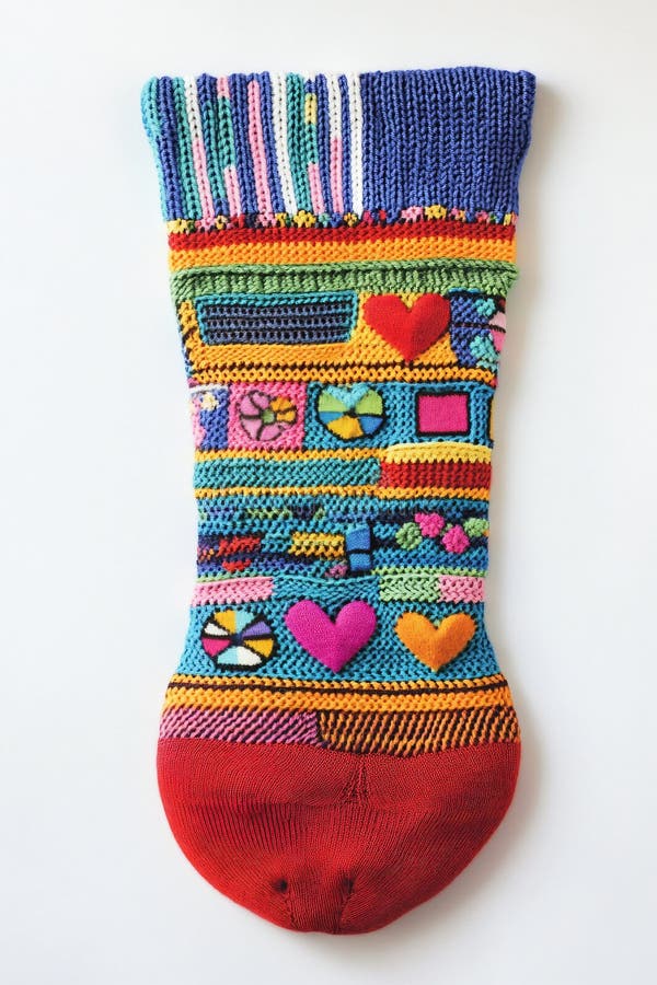 Colorful Knitted Sock with Heart Pattern Design High Quality Image ...
