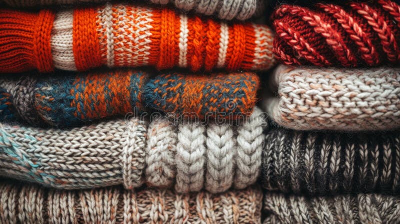 Colorful Knitted Sweaters Stacked in Cozy Pile Stock Illustration ...