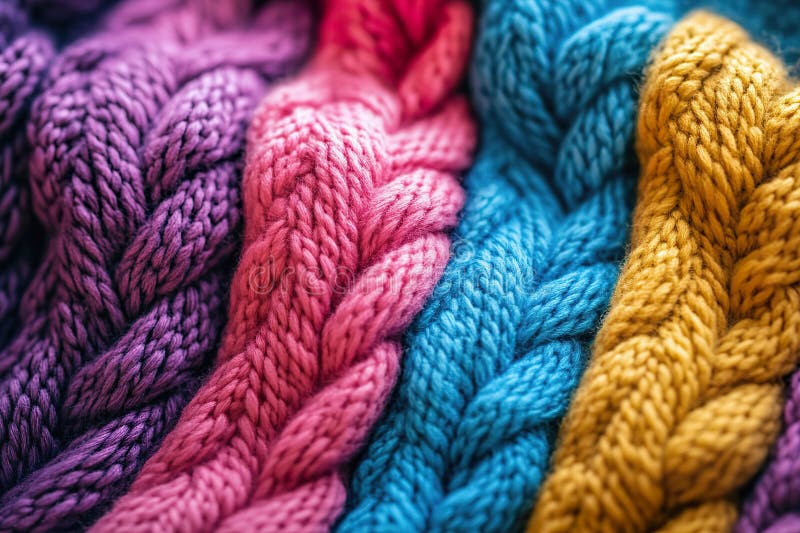 Colorful Knitted Yarn Texture with Braided Patterns in Warm Hues Stock ...