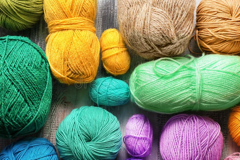 Colorful Knitting Yarn on Table, Top View Stock Photo - Image of craft ...