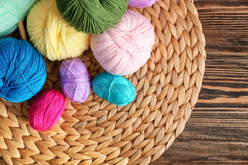 Colorful Knitting Yarn on Wicker Mat Stock Image - Image of bright ...