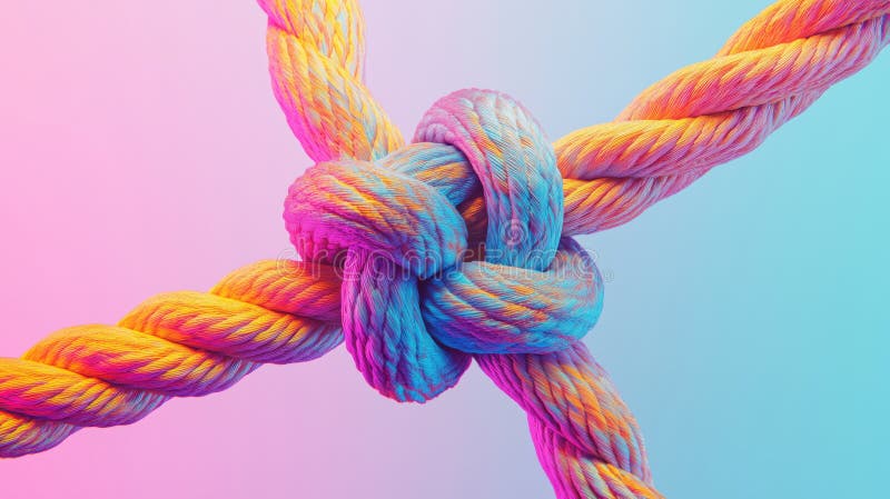 Colorful Knot Tying Ropes, Vibrant Pink and Blue Gradient Background ...
