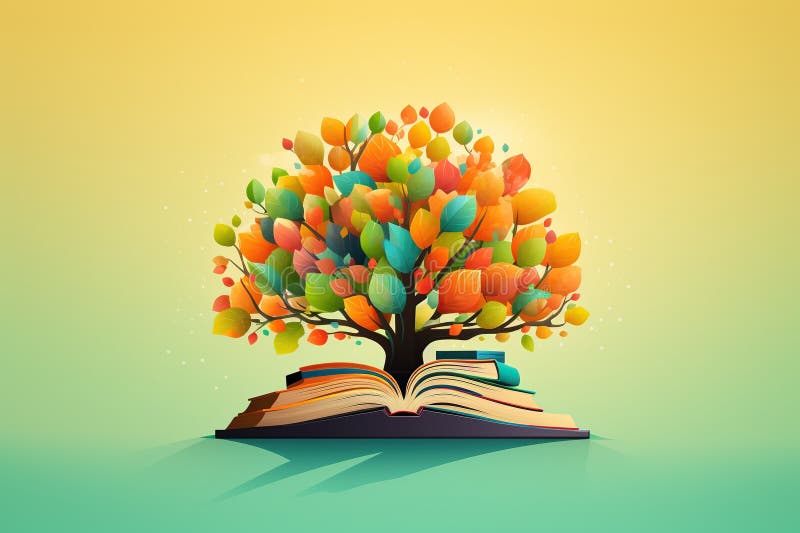 Colorful Knowledge Tree Growing from Book. Generative AI Stock ...