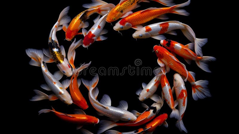Colorful Koi Fish Circle in Black Water Stock Illustration ...