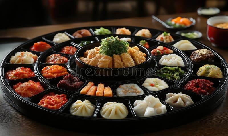 Colorful Korean Cuisine Platter Featuring Assorted Dumplings and Side ...