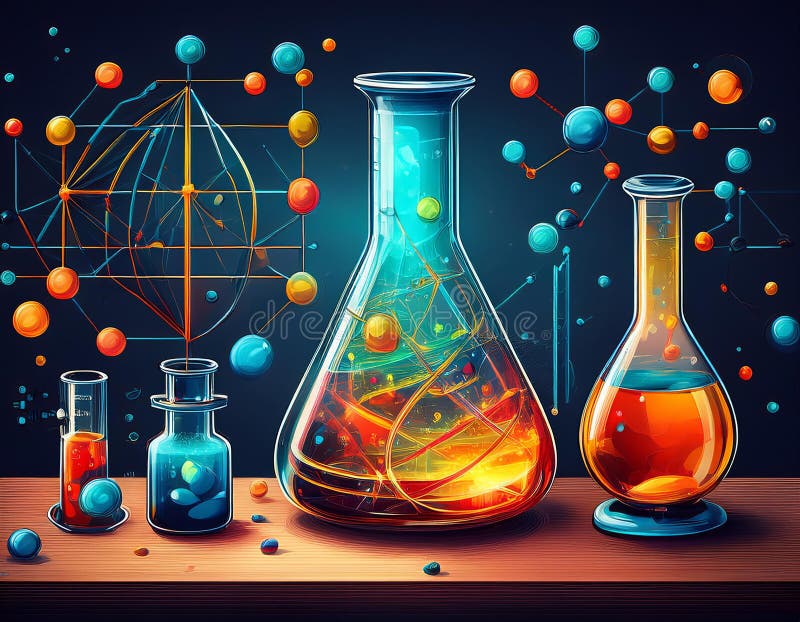 Colorful Lab Equipment Displaying Chemical Reactions and Molecular ...