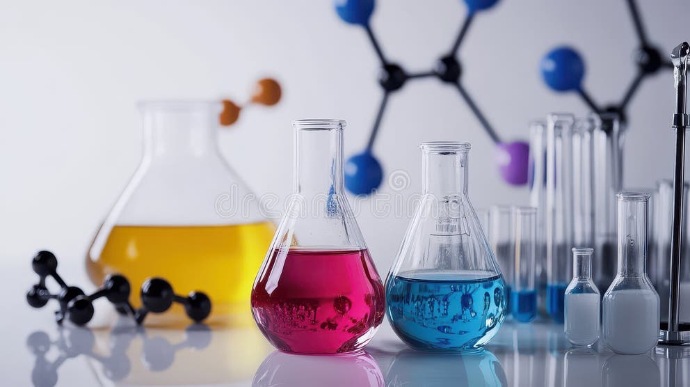Colorful Lab Glassware with Solutions Stock Photo - Image of flasks, chemical: 362128106