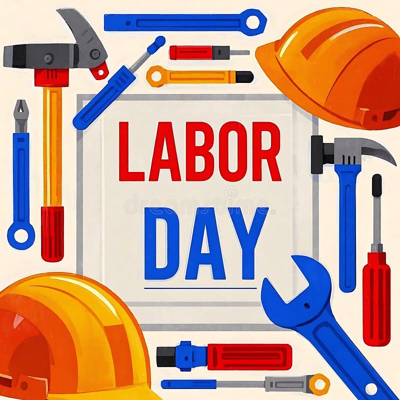 Colorful Labor Day Illustration Featuring Tools and Safety Gear Stock ...